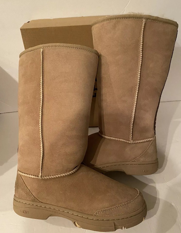 UGG Australia Ultimate Tall Braid Suede Sheepskin Shearling Sand Boot ...