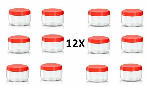 12X 50ml Red Top Plastic Food Storage Canisters Jar Ladies Makeup ...