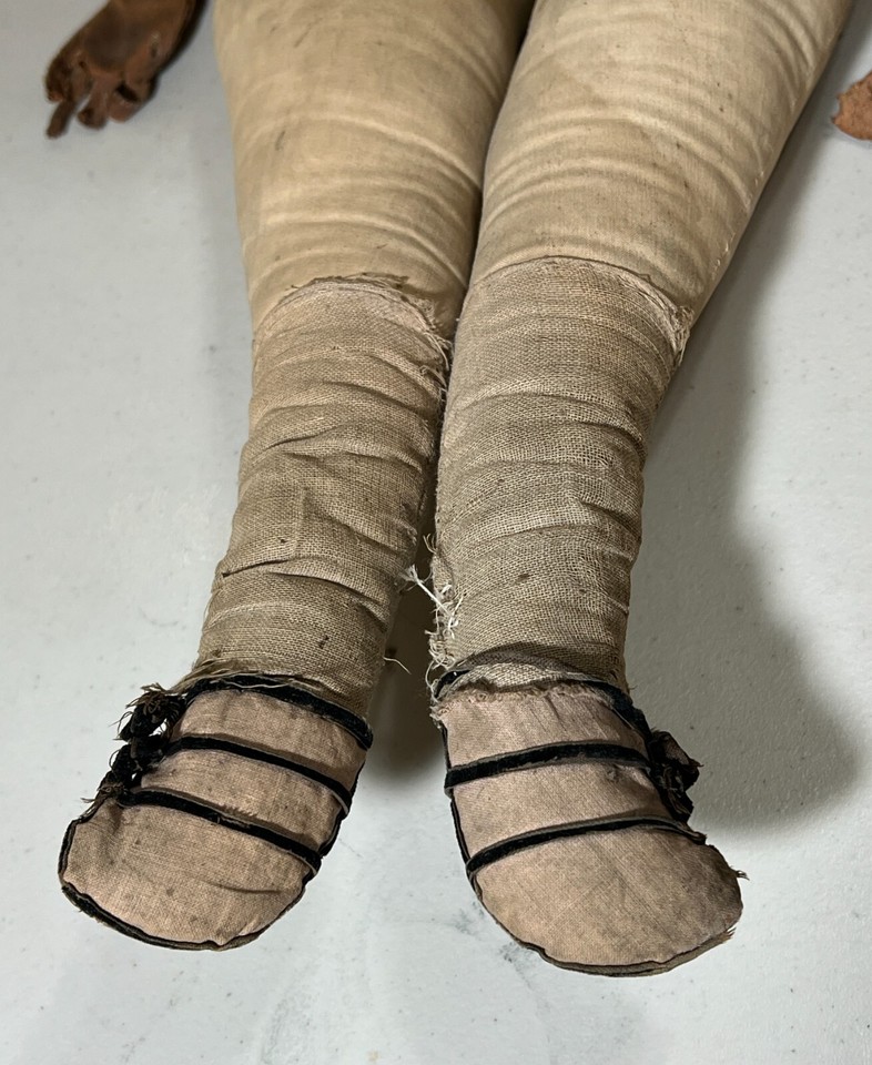 ANTIQUE 19TH CENTURY LUDWIG GREINER PAPIER MACHE DOLL LEATHER ARMS 1858 ...