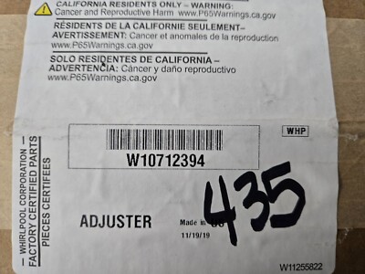 OEM W10712394 for Whirlpool Dishwasher Adjuster Kit - New unopened Box ...