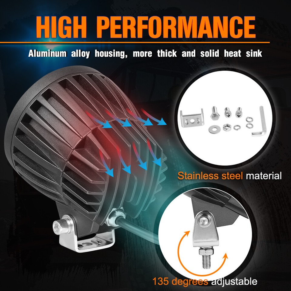 2X 4" 80W Round LED Off Road Driving Spot Lights Work Pods Truck SUV ...