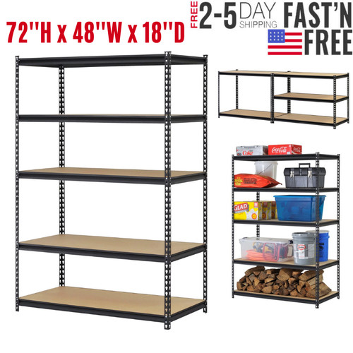 5 Shelf Heavy Duty Metal Muscle Rack Garage Shelving Storage 48"W X 18 ...