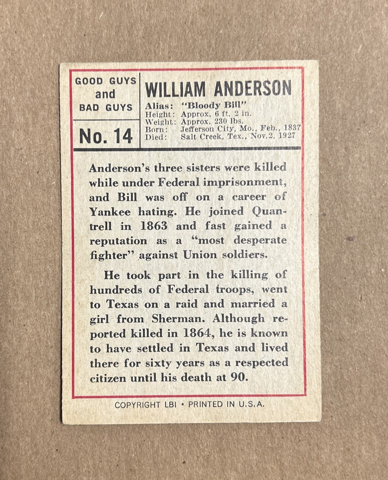 1966 Leaf Good Guys Bad Guys Bill Anderson Card #14 | eBay