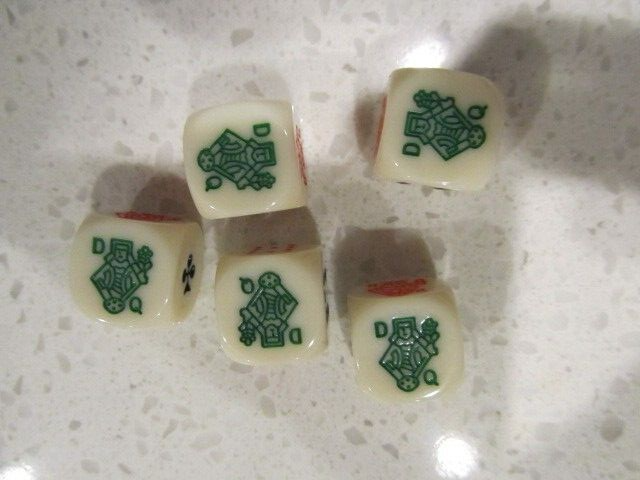 Poker Dice Alabaster Set of 5 Gaming Travel Game Dice +FREE Las Vegas ...