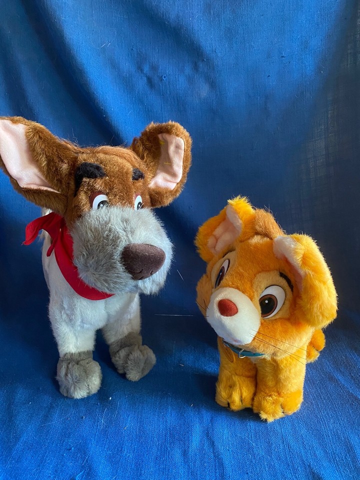 Vintage 1988 Disney Oliver & Company Plush Stuffed Cat & Dodger Dog ...