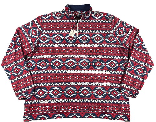 Rhoback Mens Red White Blue Aztec Performance Q-Zip Long Sleeve Shirt ...