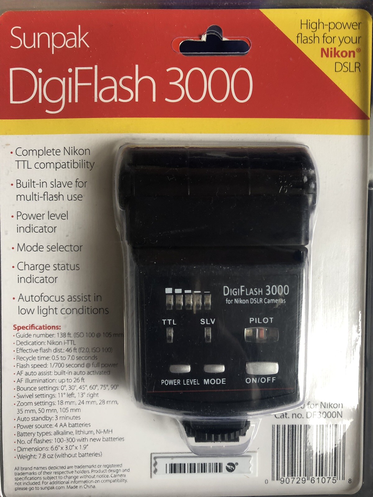 Sunpak Digiflash 3000 Eletronic TTL Flash for Nikon DSLR Cameras for ...