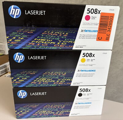 3 HP Genuine 508X Toner Black Yellow Magenta CF360X CF362X CF363X OEM ...