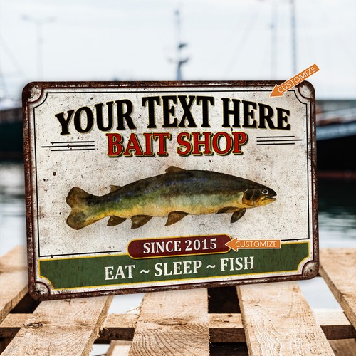 Custom Name Bait Shop Sign Fishing Man Cave Lake House Decor Bass ...