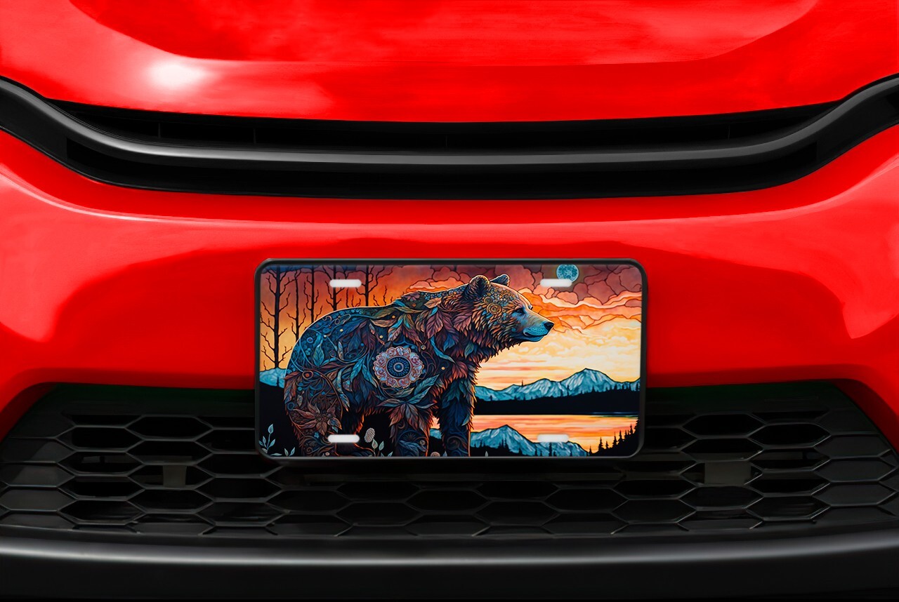 Stylized Bear Tribal Decorative Front License Plate Cute Car License ...