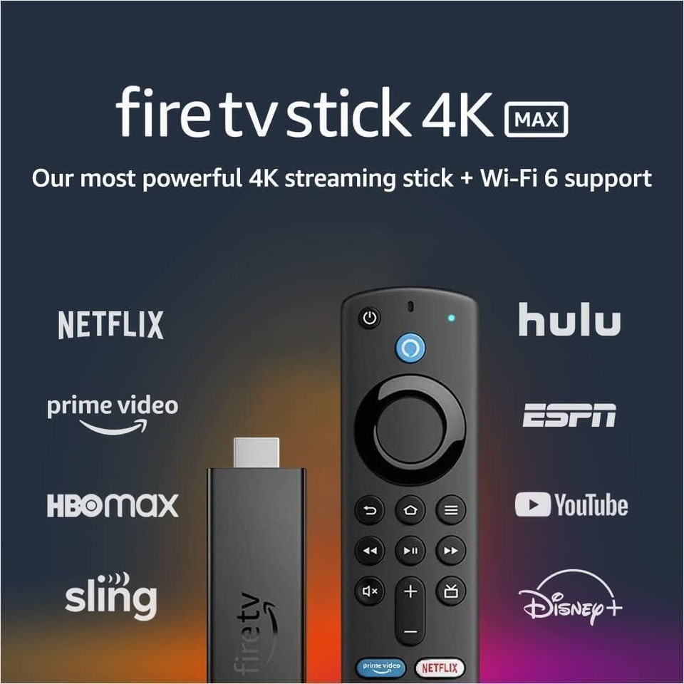 AMAZON FIRE TV STICK 4K MAX STREAMING DEVICE WIFI 6 ALEXA VOICE REMOTE ...