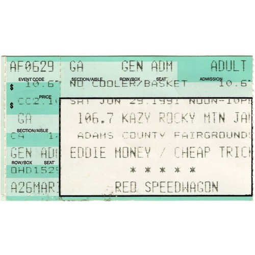 EDDIE MONEY & CHEAP TRICK & REO Concert Ticket Stub BRIGHTON CO 6/29/91 ...