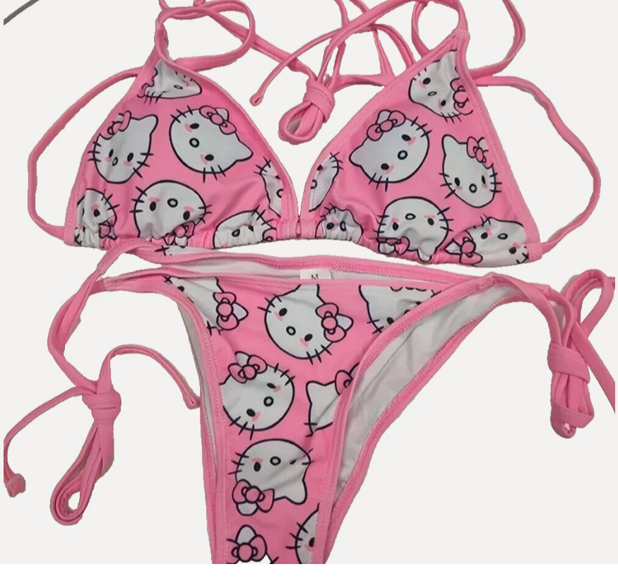 S-M Pink Hello Kitty Bikini Set Swimwear Women Girls Bra Thong Underwear Kawaii | eBay
