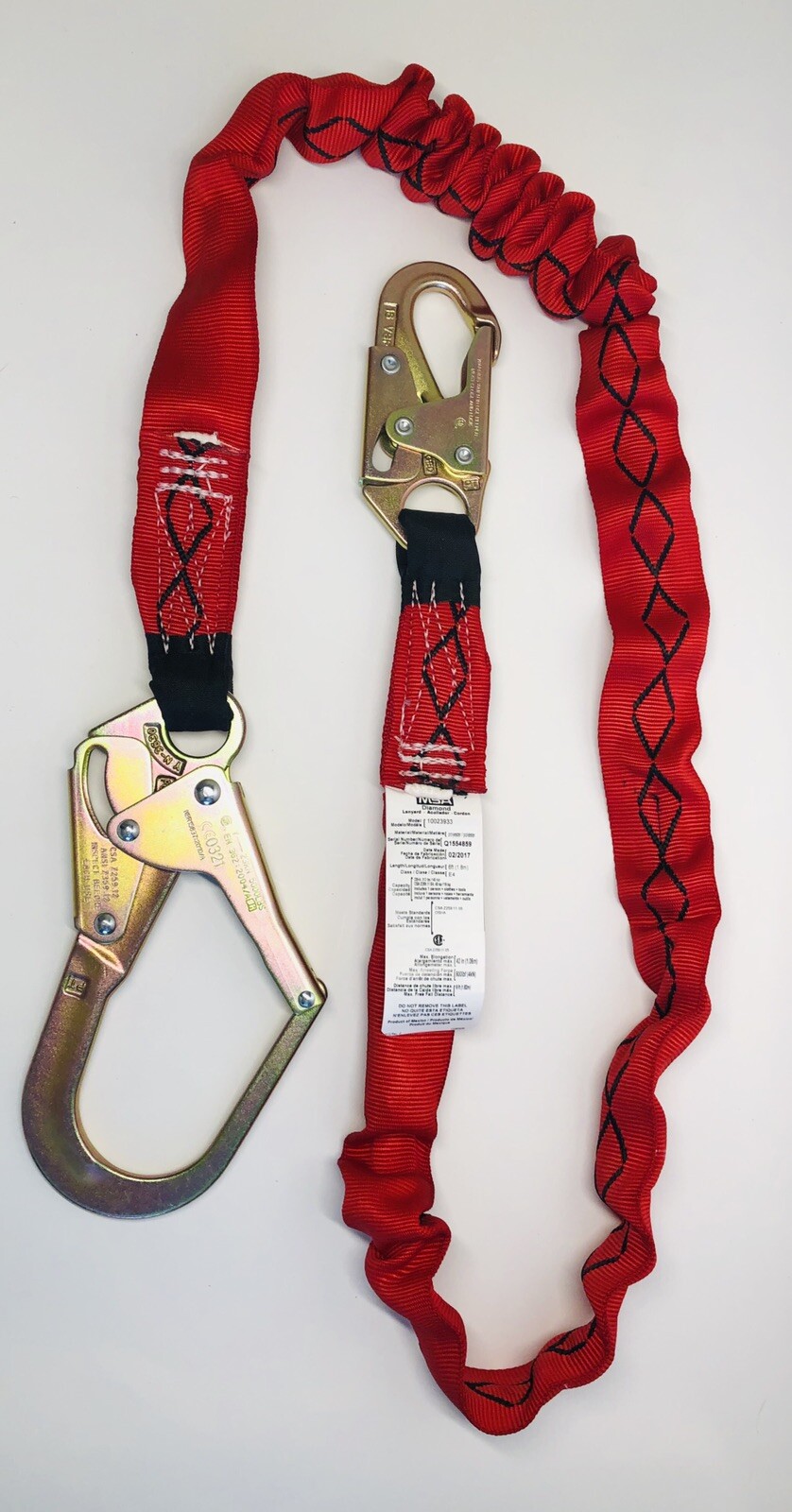 MSA Shock Absorbing Lanyard 10023933 6 ft. Red Safety Lanyard W/1 Large ...
