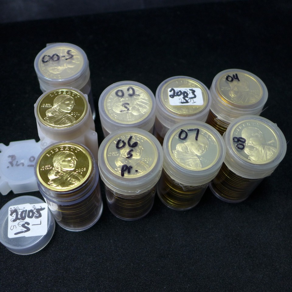 Lot of (9) Rolls 2000-2008 Proof Native American Sacagawea Dollars (225 ...