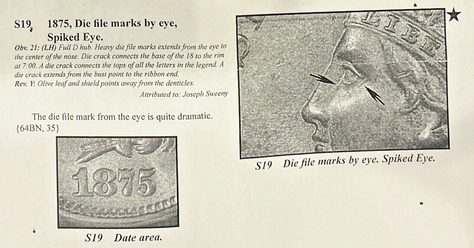 VF-XF 1875 Indian Head Cent Snow 19 S-19 Eye Die File Marks Variety ...