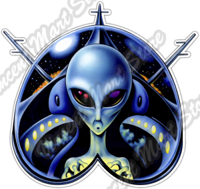 Alien Pilot UFO Spacecraft Space Fantasy Car Bumper Vinyl Sticker Decal ...