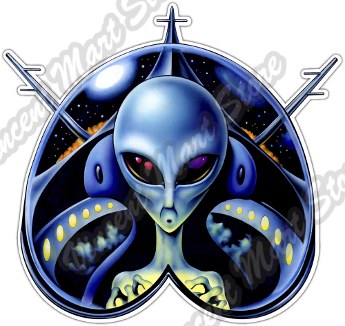Alien Pilot UFO Spacecraft Space Fantasy Car Bumper Vinyl Sticker Decal ...