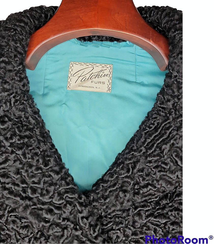 Black Vintage Beautiful Persian Karakul Lamb Fur Coat Turquoise Lining ...