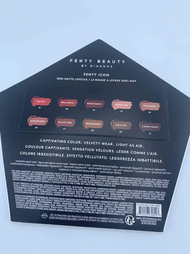 Fenty Icon Semi Matte Lipstick 3-Shade Sample Card with lip brush | eBay