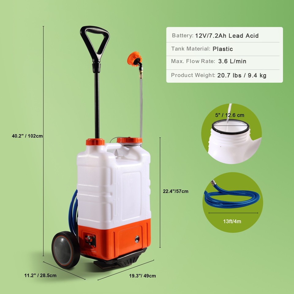 Battery Powered Backpack Sprayer with Wheel 4 Gal Tank 0-94 PSI ...