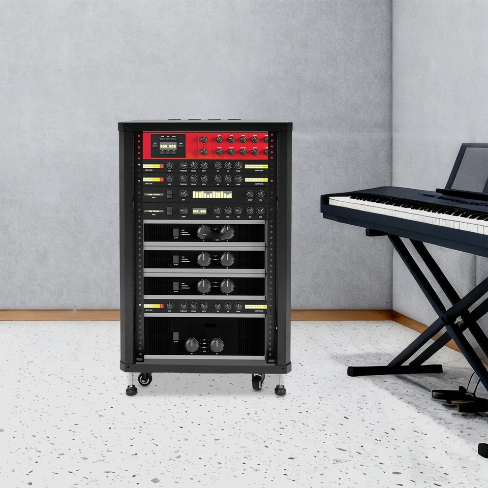 DJ Mixer Stand Rolling Network Cabinet Mixing Stand Audio Rack with 4 ...