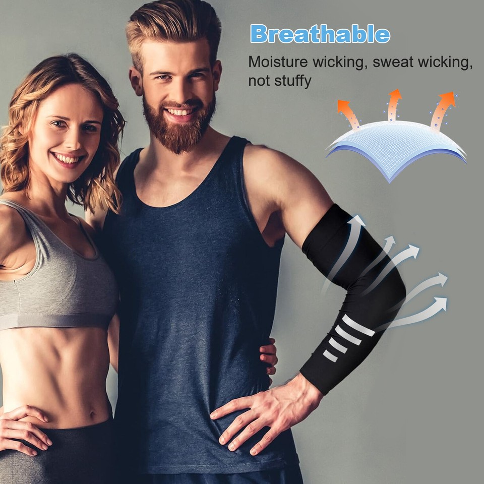 2 Pairs Cooling Arm Sleeves Cover UV Sun Protection Outdoor Sports For ...