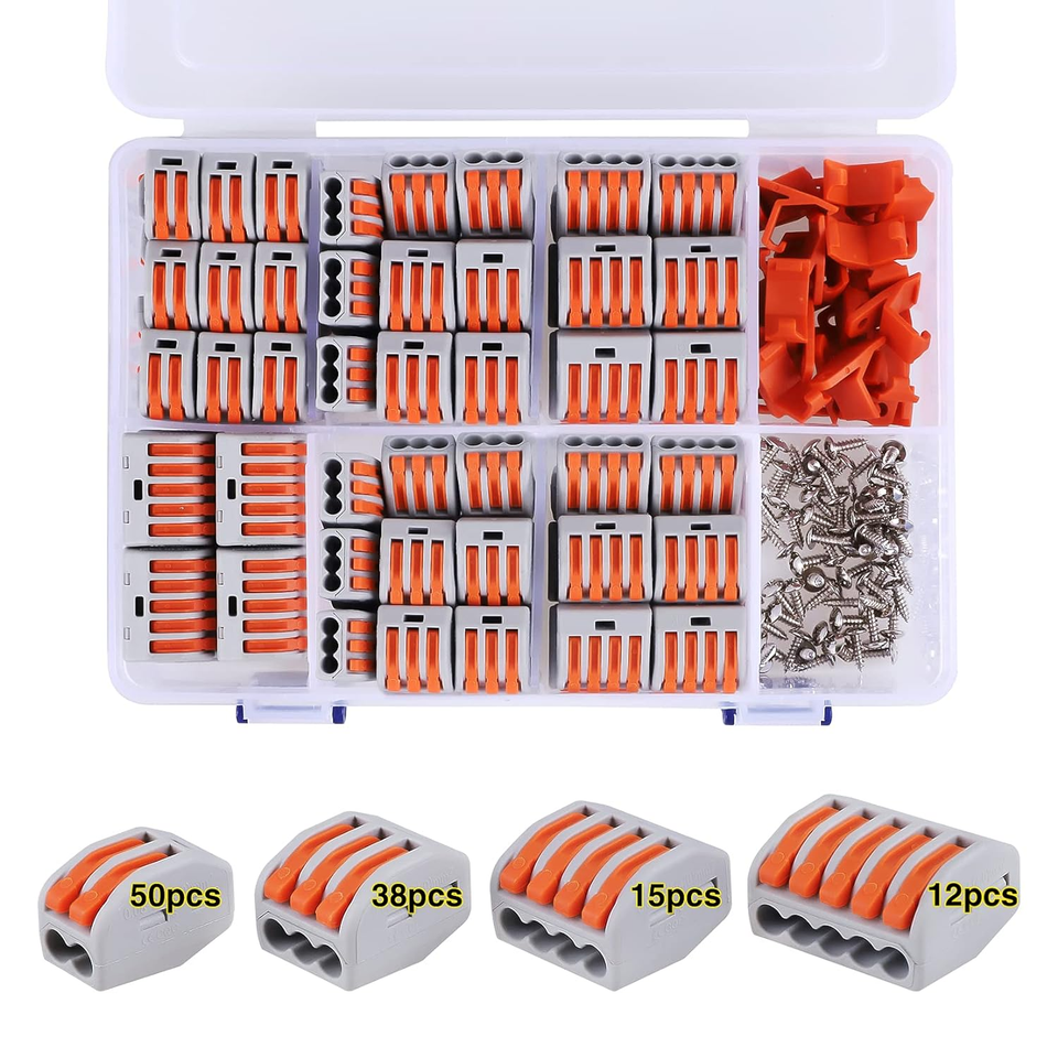 115 PCS Lever Wire Electrical Connectors Nuts Kit with Bases&Screws 28 ...