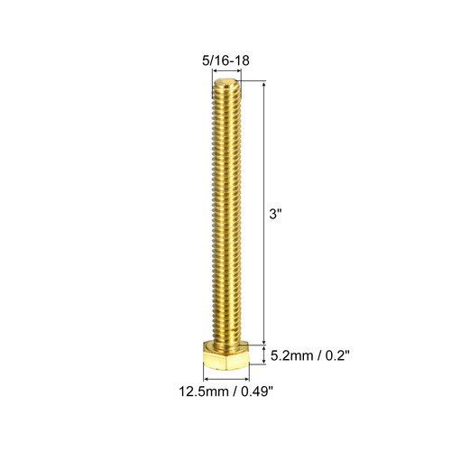 Brass Hex Bolts, 5/16-18x3" 1pcs Fully Thread Grade 4.8 Machine Screws ...