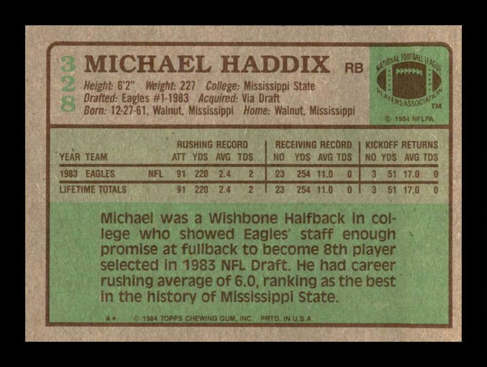 1984 Topps Michael Haddix #328 Philadelphia Eagles Rookie RC | eBay