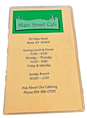 Menu Restaurant Main Street Cafe Berea Kentucky KY Vintage Ephemera ...