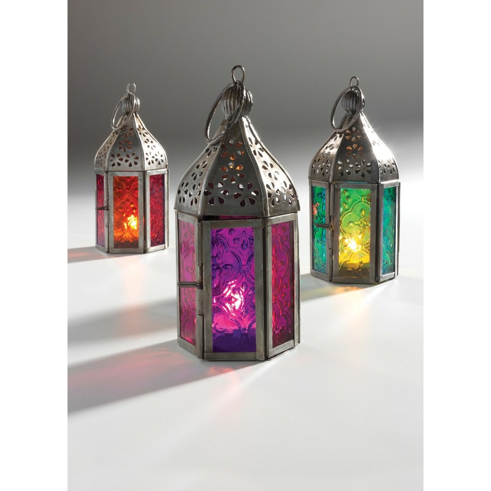 ⭐ Moroccan Style Indian Tonal Iron Glass Lantern Tea Light Holder Home ...