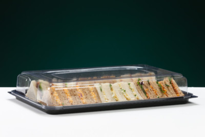 Quality Disposable LARGE Black Sandwich Platter+Lids Food Trays Parties ...
