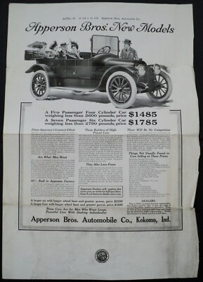 1915 Apperson Automobile New Model Ad Proof Original Pre 1916 Brass Era ...
