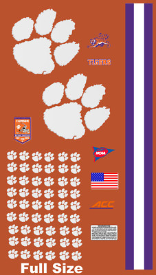 CLEMSON TIGERS FULL SIZE FOOTBALL HELMET DECALS WITH CENTER STRIPE 8 ...