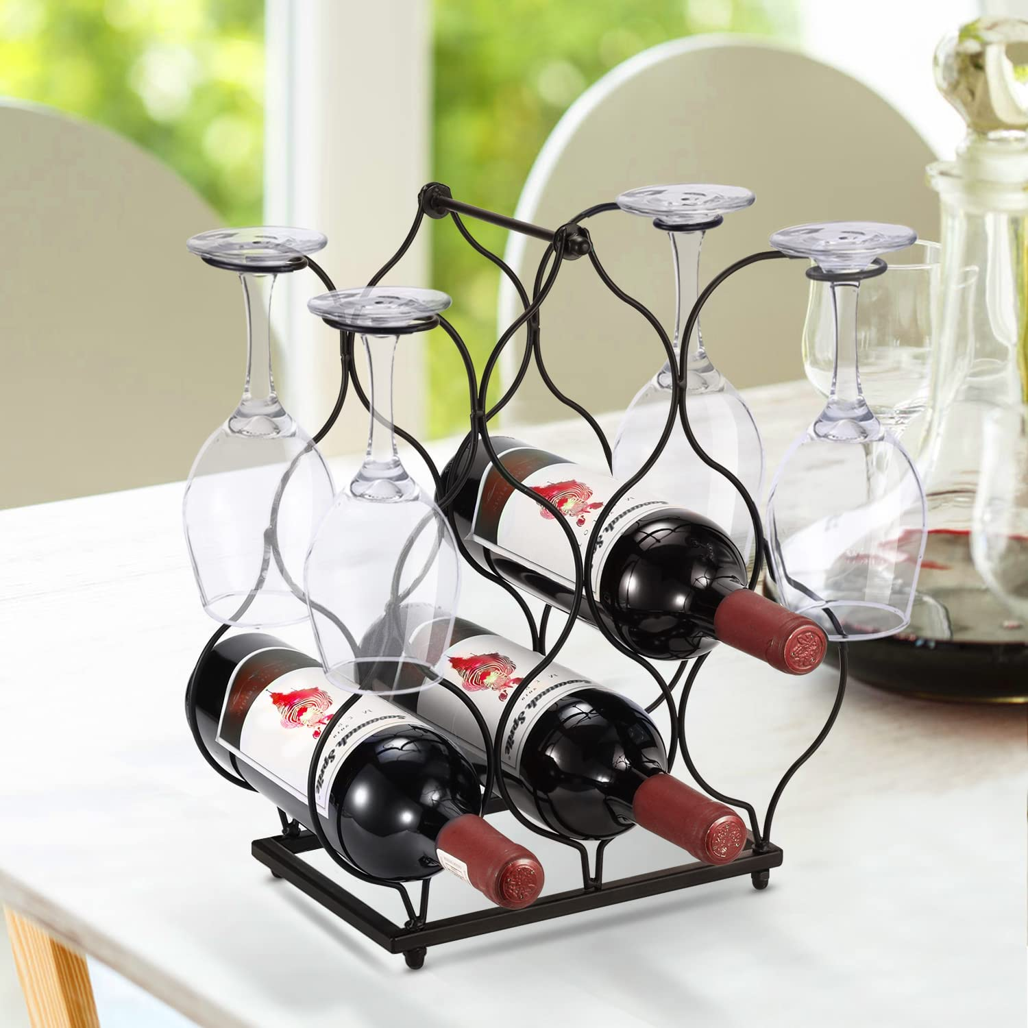 Small Wine Rack for 6 Wine Bottles with 4 Glasses Holder – Easy to ...