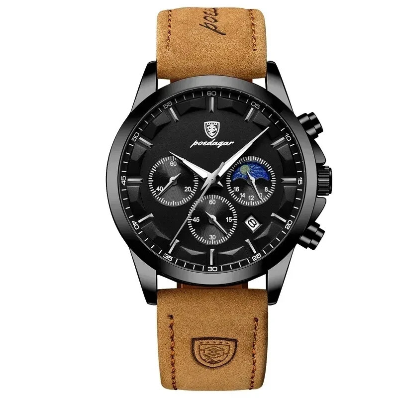 Man Chronograph Quartz Watch Luxury Fashion Waterproof Luminous Leather ...