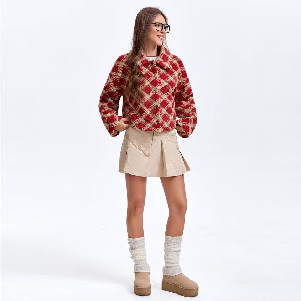 Women's Fleece Coat - Wild Fable Red Diamond Print XS | eBay