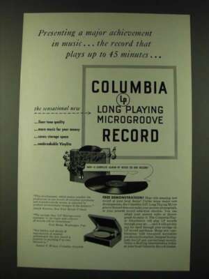 1948 Columbia LP Long Playing Microgroove Record Ad - Major Achievement ...