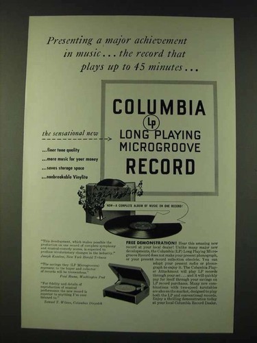 1948 Columbia LP Long Playing Microgroove Record Ad - Major Achievement ...