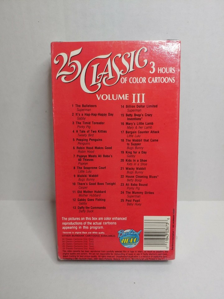 25 Classic of Color Cartoons Volume 3 VHS 1991 3 Hours New Sealed ! | eBay