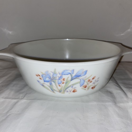PYREX Casserole Dish Blue Iris Flowers 8" Made in England NO LID 8 Cup ...