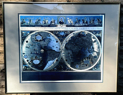 Beautiful Framed Blaeu Old & New World Silver Foil Wall Map | eBay