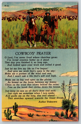 c1940s Cowboy's Prayer Riding Horses Story Poetry Poem Vintage Linen ...