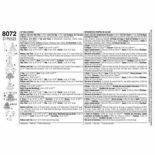 SIMPLICITY Sewing Pattern 8072 Vintage Dolls Dress, Jumpsuit, Skirt 18 ...