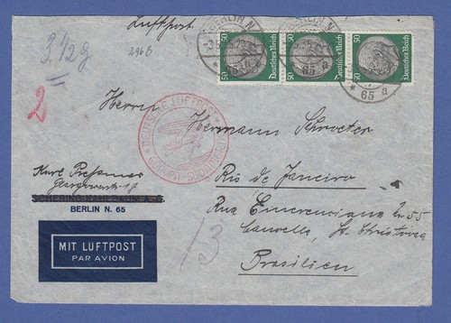 Zeppelin LZ 127 3. Südamerikafahrt 1935 Brief mit Hindenburg-MEF Berlin ...
