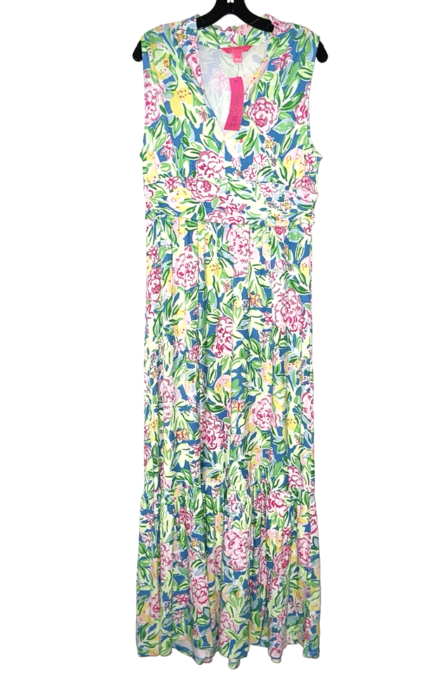 Lilly Pulitzer Pearce Maxi Dress Ruffle Grow Garden Stretch Sleeveless ...