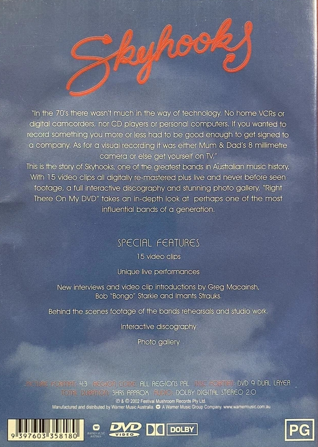 RIGHT THERE ON MY DVD SKYHOOKS 2002 3HRS 15 CLIPS ALL ZONE 4 BRAND NEW UNSEALED 9397603358180 ...