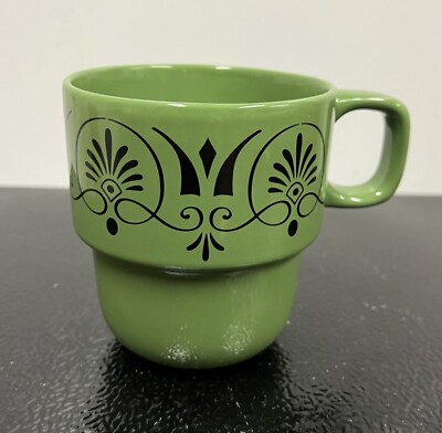Mid Century Stackable Mug Crofton Stoneware Coffee Cups Green | eBay