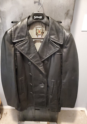 Schott Nyc RARE Leather NAVAL NEW/TAGS Pea Coat LIGHTWEIGHT MADE IN USA ...